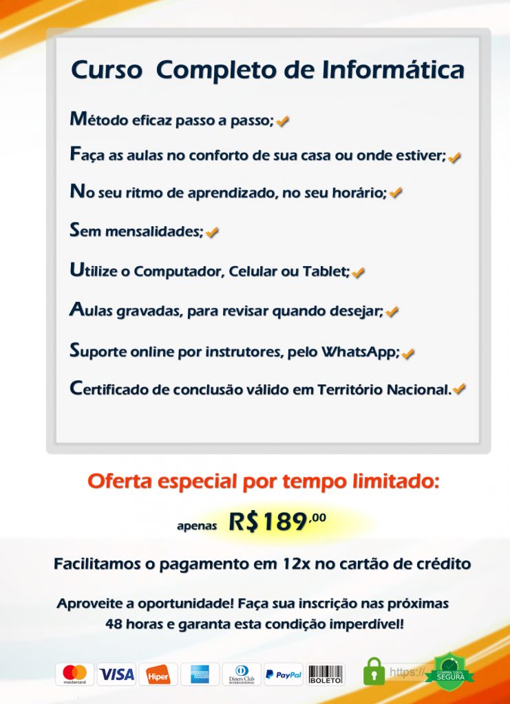 CURSO DE INFORMÁTICA COMPLETO – Curso Rápido – Curso Online de Informática